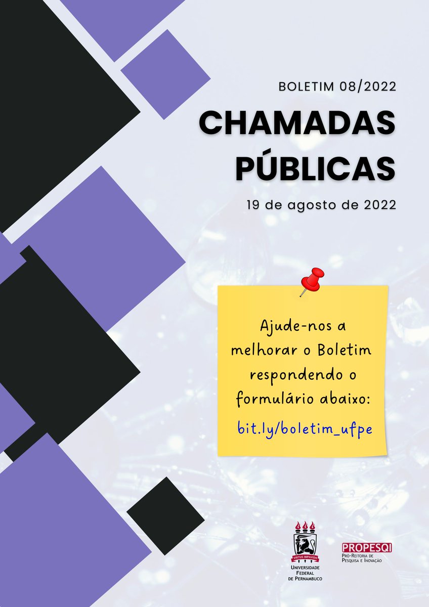 UFPE on Twitter: "Propesqi divulga Boletim Chamadas Públicas nº 08/2022. O boletim pode ser ...