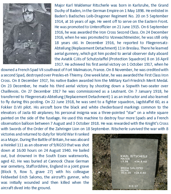 Ron Eisele on Twitter: "Killed in action 24 August 1940 over Essex, 8 victory German WW1 ace ...