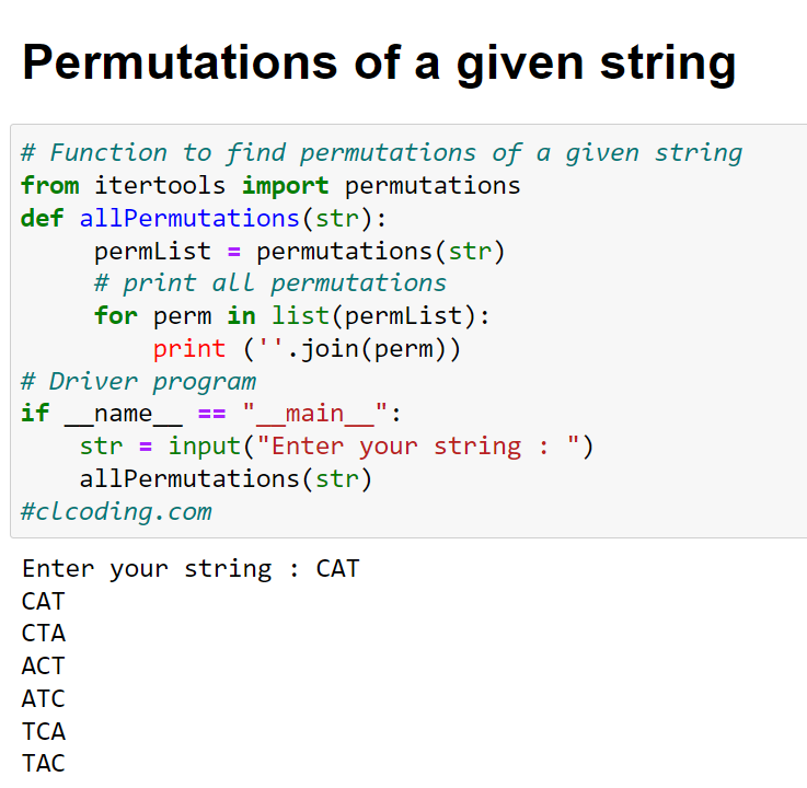 Python Coding On Twitter 19 Function To Find Permutations Of A Given String Youtube 4299