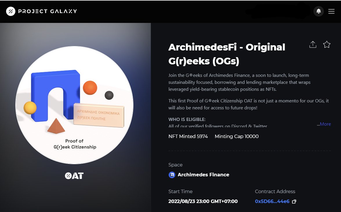 Crypto Duck on Twitter: "กิจกรรมวันนี้ ทำง่ายภายใน 3 นาที รับ OAT NFT จาก @ArchimedesFi รีบหน่อย ...