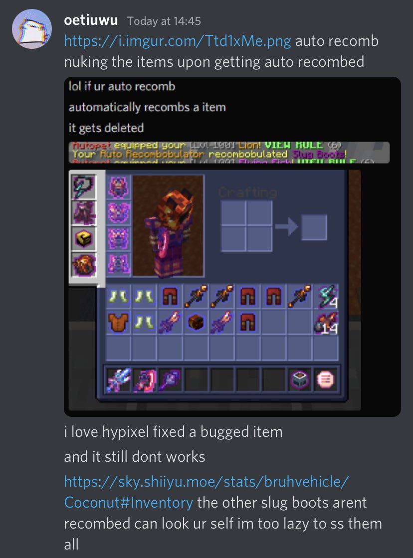 Hypixel SkyBlock News on Twitter: "Auto recomb seems to be deleting certain items upon ...