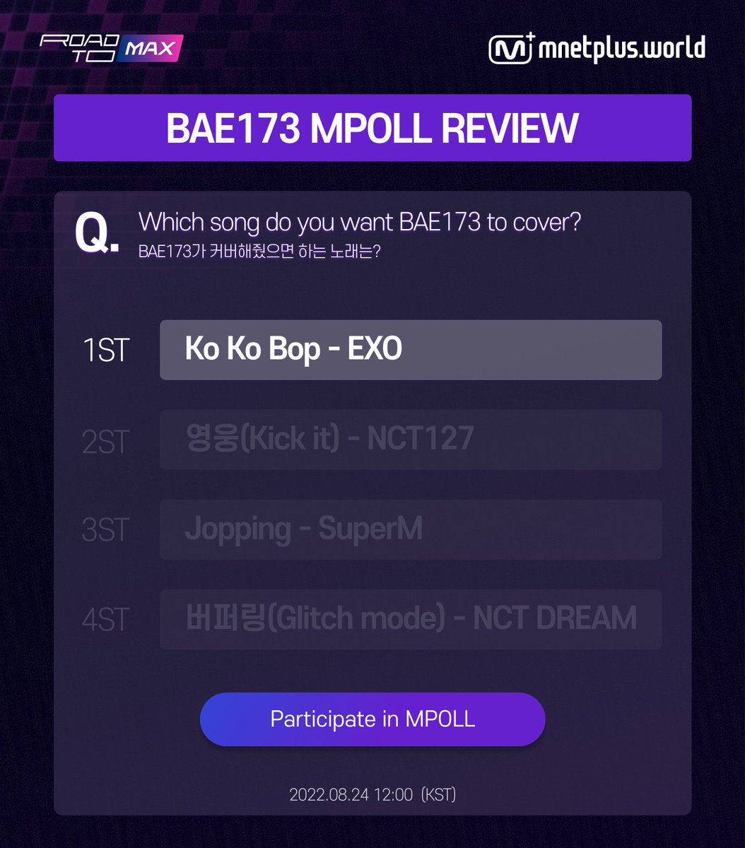 Mnet Plus 엠넷플러스 on Twitter: "[#ROAD_TO_MAX] @BAE173_official 📢#BAE173 M-POLL Interim Check! It’s ...