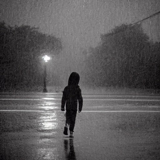 Boy Walking Alone In Rain