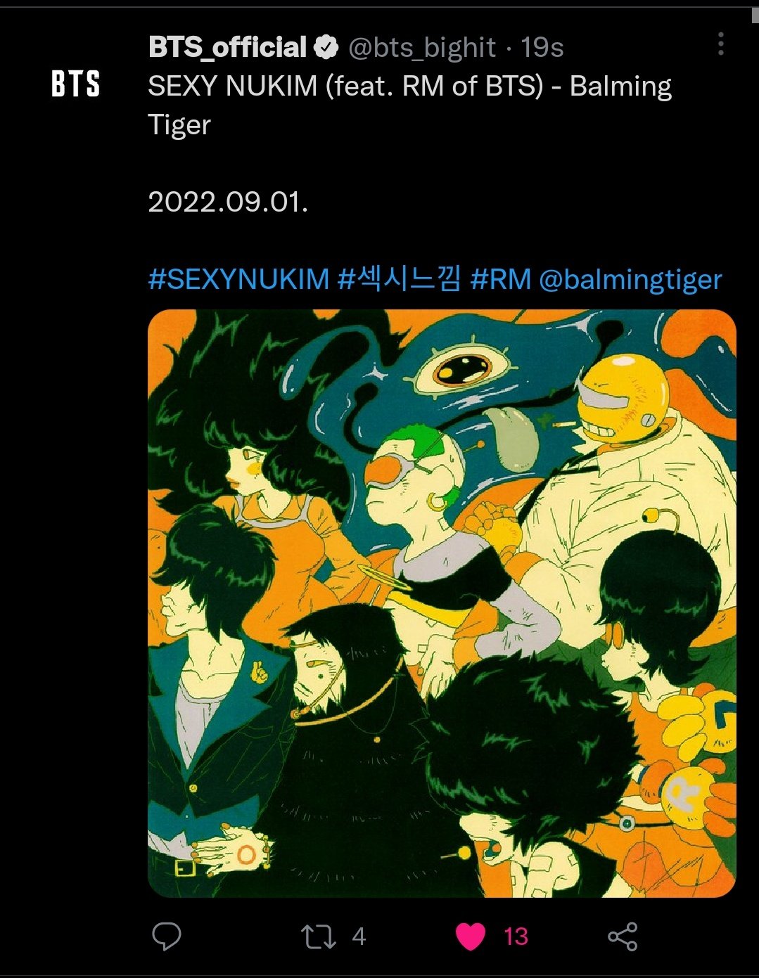 BTS_official on Twitter: "SEXY NUKIM (feat. RM of BTS) - Balming Tiger 2022.09.01. #SEXYNUKIM ...