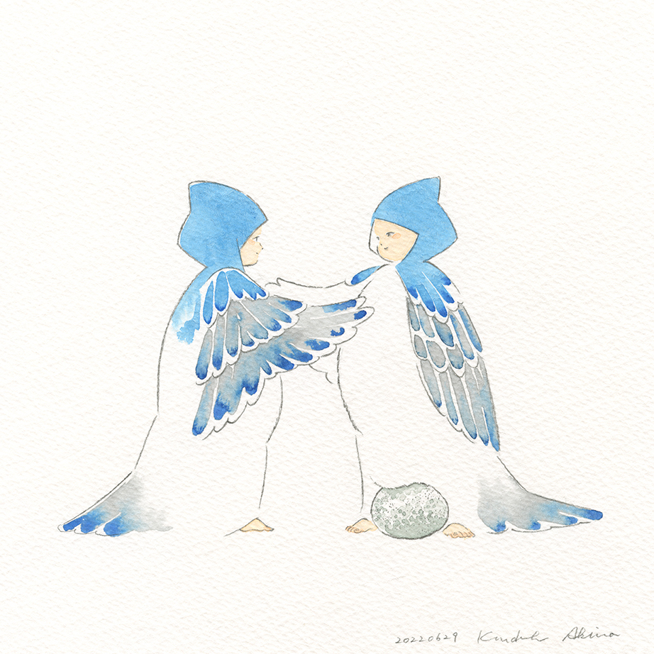 「2022年6月29日のドローイング、 青い鳥頭巾、二匹 」|Kondoh Akinoのイラスト
