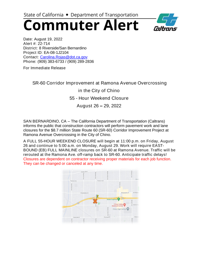 Caltrans District 8 on Twitter: "I.E. DRIVERS PLS NOTE ️ A FULL 55-hour WEEKEND CLOSURE is ...