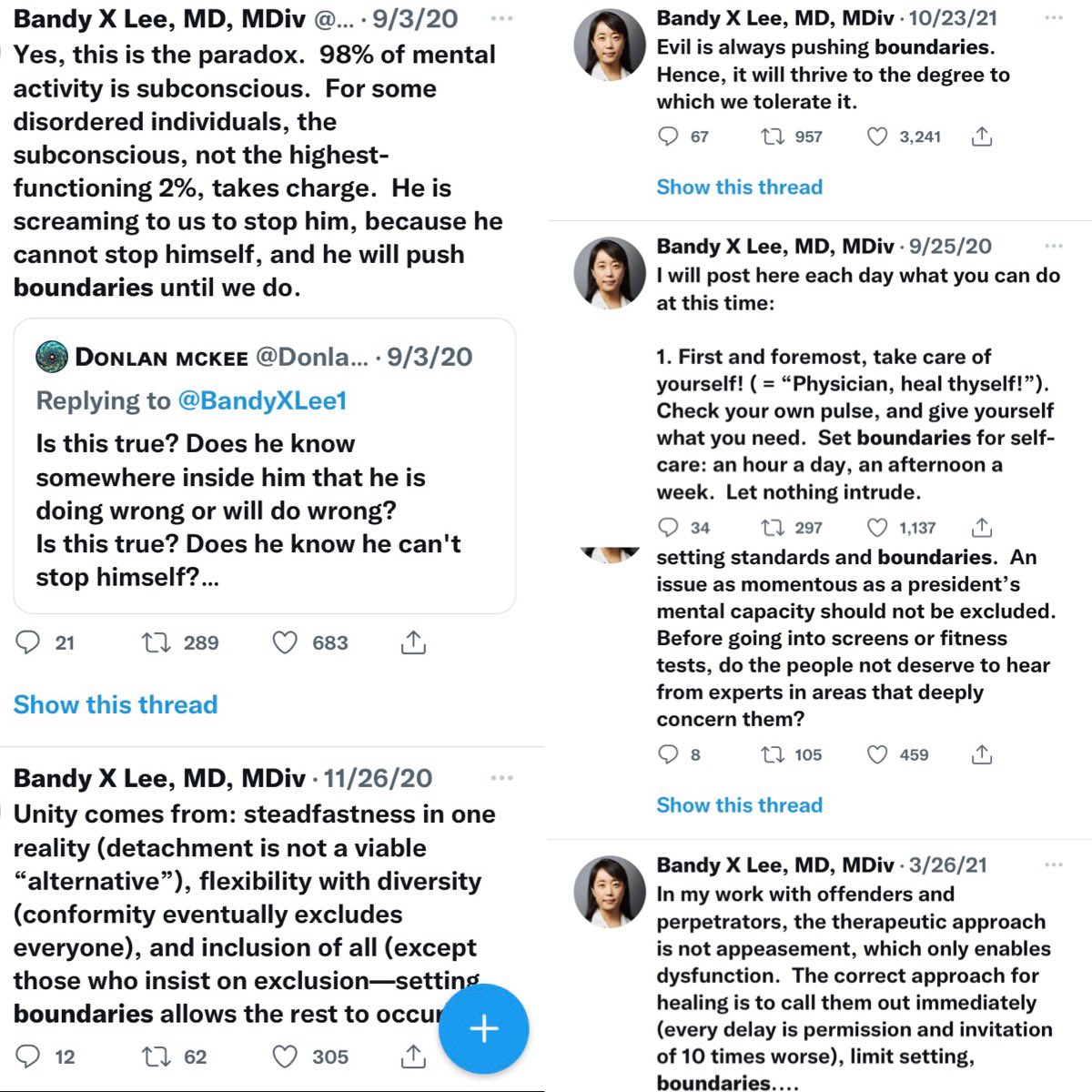 Thread By @JibJive - Bandy Lee tweets about boundaries and...