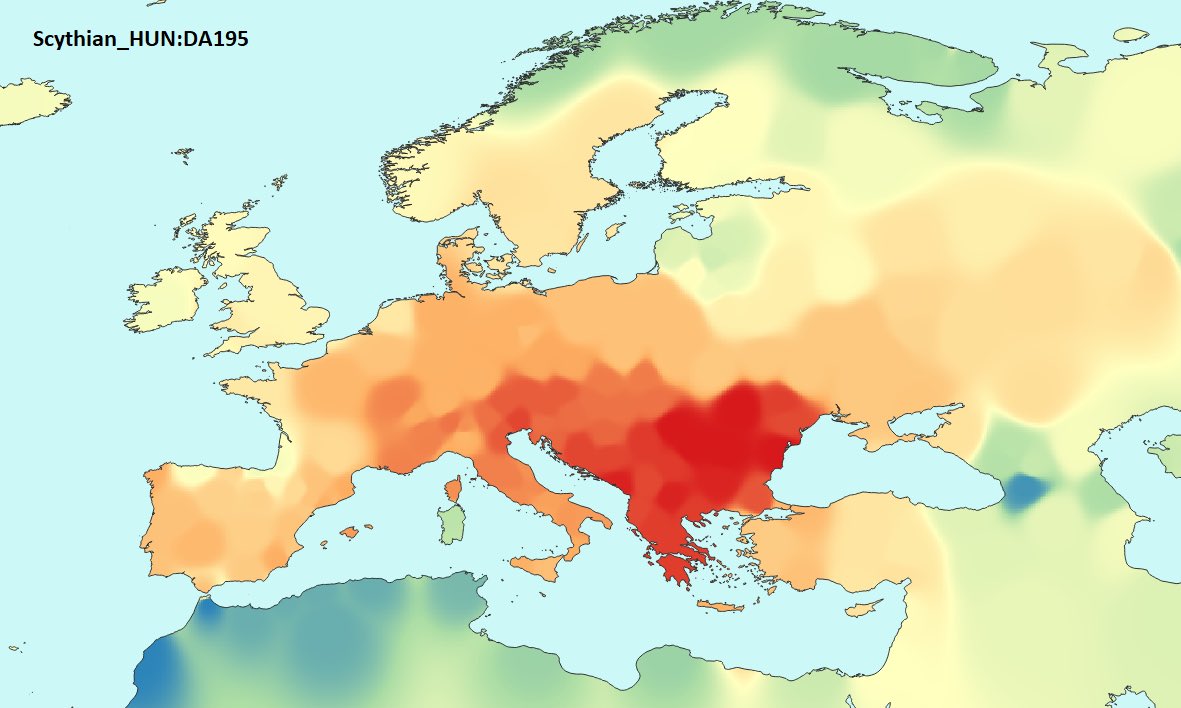 Nrken19 on Twitter: "Map of genetic distance to one of the Scythian samples from Hungary to ...