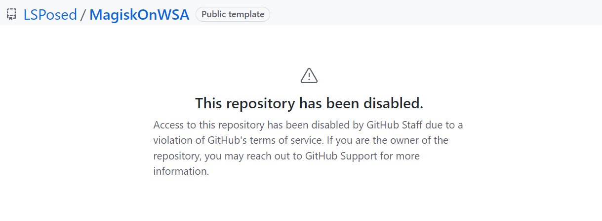 Mishaal Rahman on Twitter: "RIP: GitHub disabled the MagiskOnWSA repository. This was a super ...