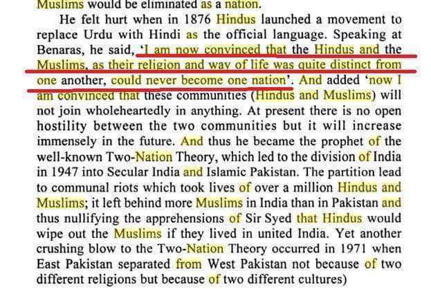 The two nation theory was first propounded by Sir Syed Ahmed Khan ...
