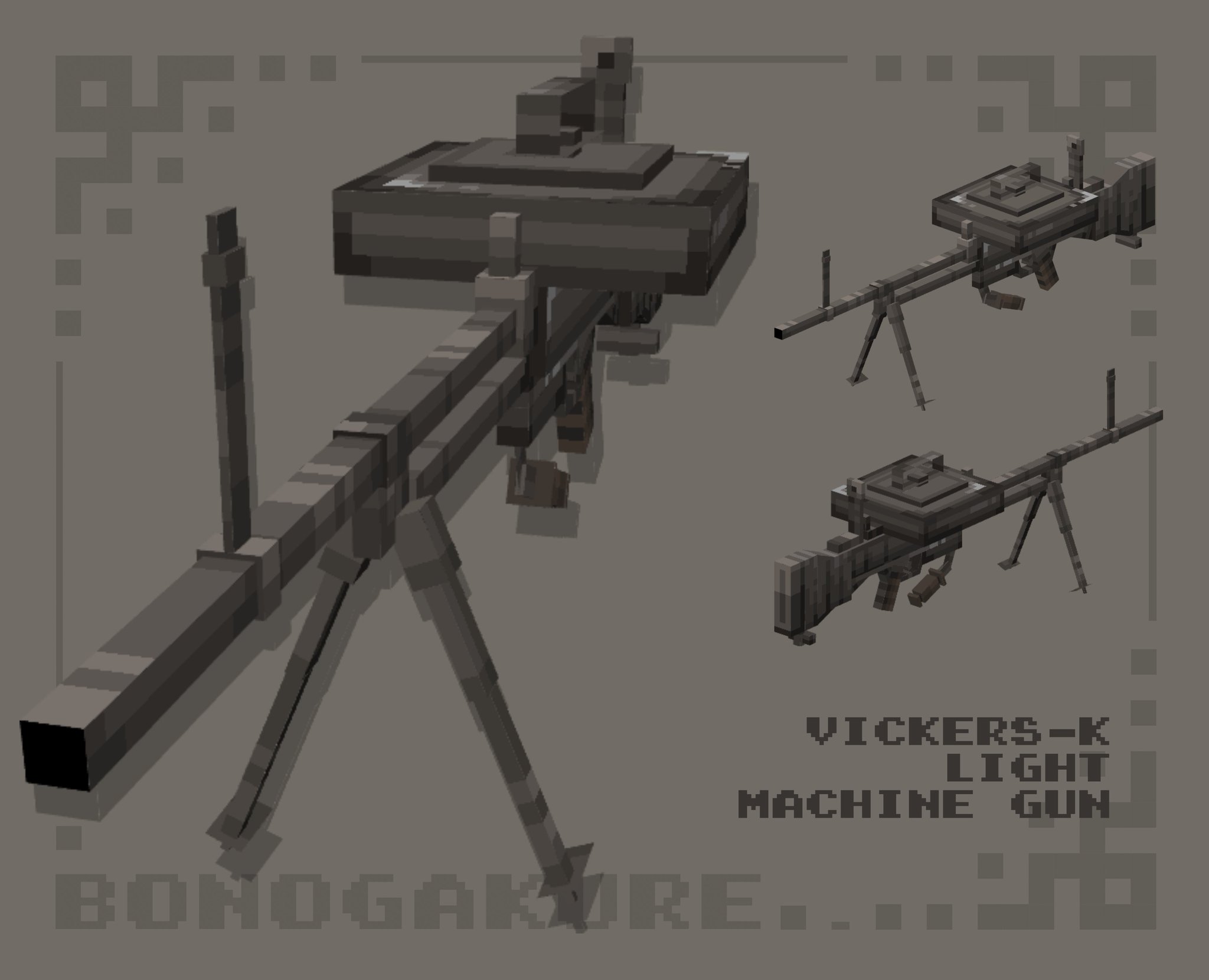Bono on Twitter: "Vickers-K Light Machine Gun #blockbench #minecraft #pixelart #lowpoly #weapon ...