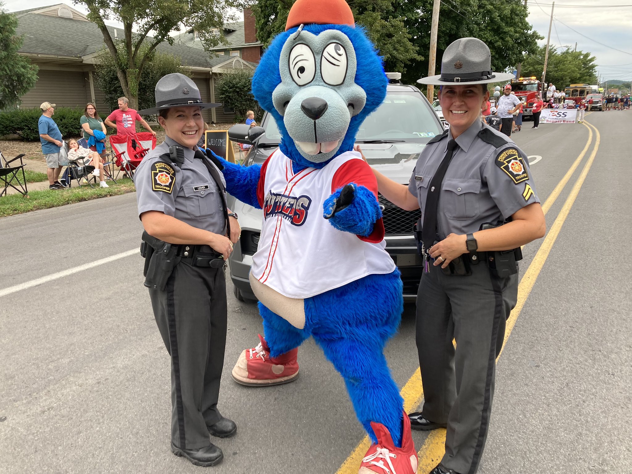 Troopers Andrea Jacobs & Lauren Lesher on Twitter: "The Cross Cutters mascot, Boomer, had us all ...