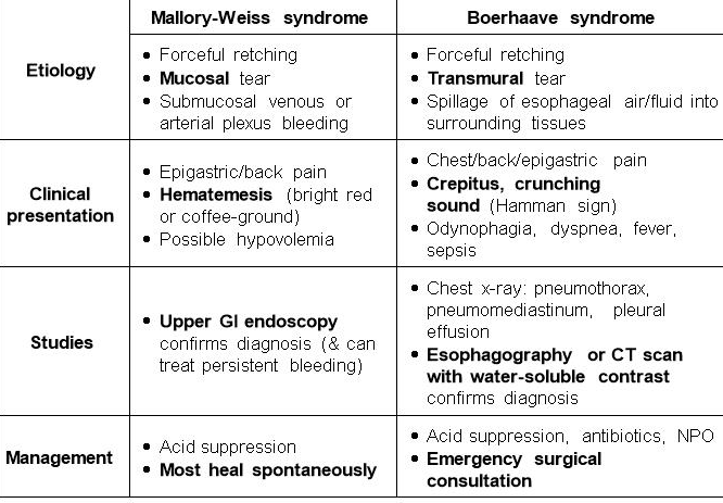 Boerhaave Syndrome Vs Mallory Weiss Tear