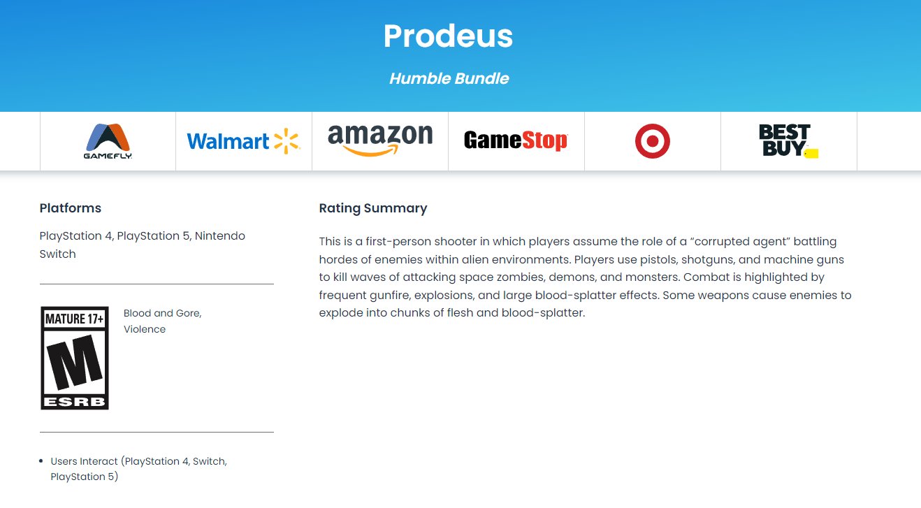 Wario64 on Twitter: "Prodeus is ESRB rated for PS4/PS5/Switch https://t.co/ElYsF8gcHP" / Twitter