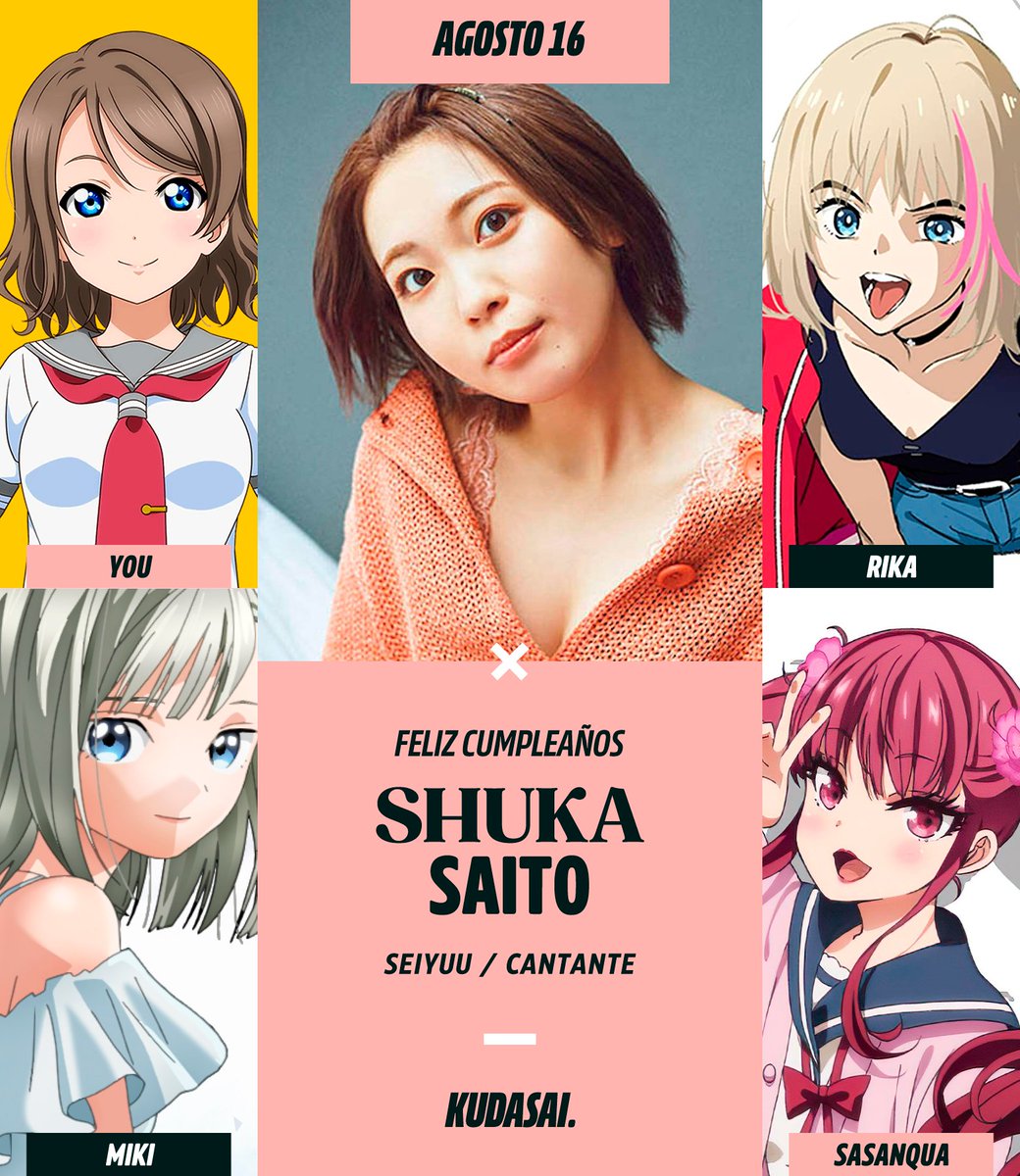 Kudasai on Twitter: "Hoy celebramos el cumpleaños número 26 de la actriz de voz Shuka Saitou ...