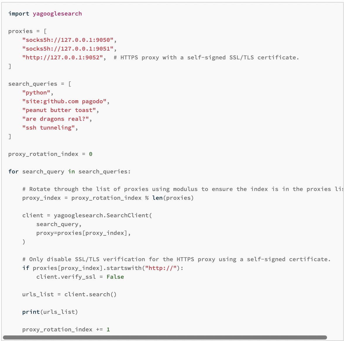 Yagooglesearch (Yet Another Google Seatch #python library) "Simulates ...