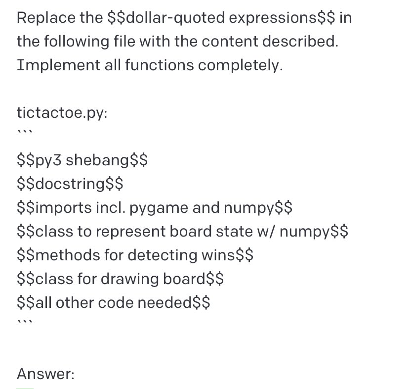 Riley Goodside On Twitter Example 3 Gpt 3 Generating A Pygame Implementation Of Tic Tac Toe 7816