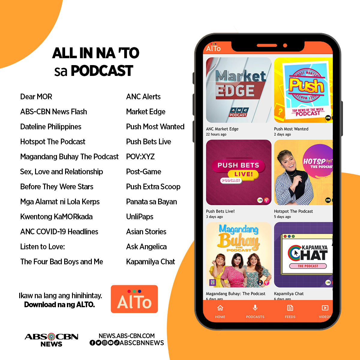 ABS-CBN News on Twitter: "Samu't saring podcasts ng ABS-CBN, mapapakinggan niyo na sa iisang app ...