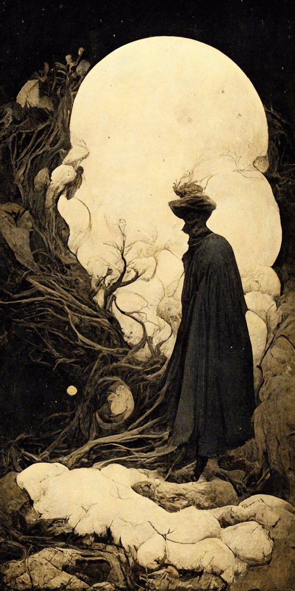 moon solo cloak tree standing 1boy full moon illustration images