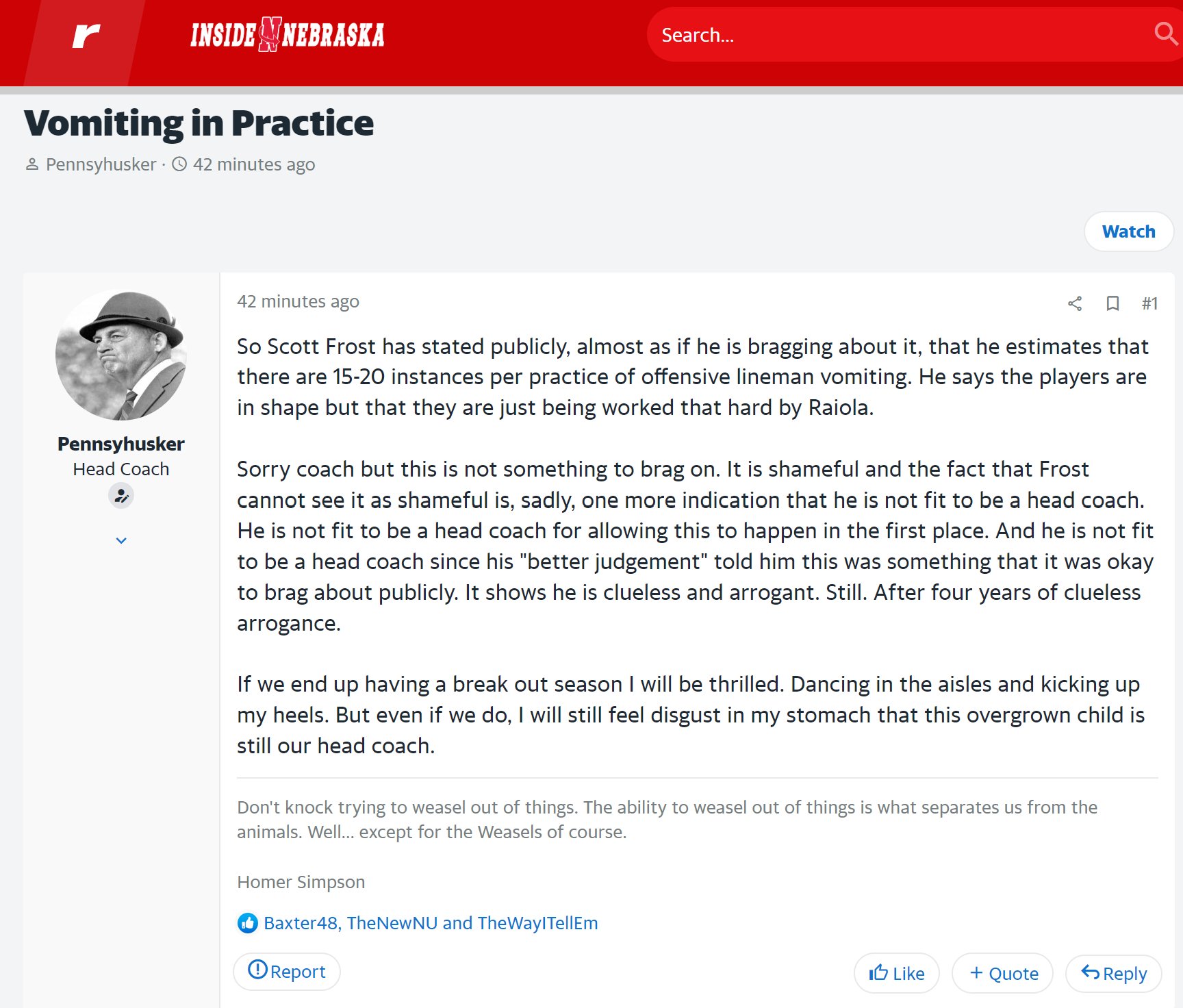 Message Board Geniuses on Twitter: "#Nebraska players are vomiting during practice. Fire Scott ...