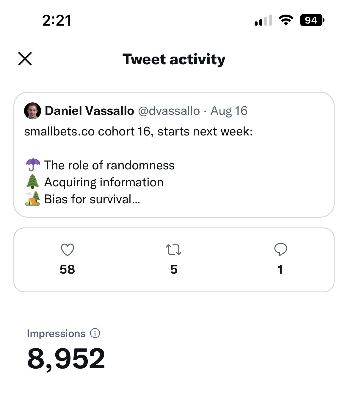 Daniel Vassallo on Twitter: "Twitter only showing my tweets to 6% of my followers after 3 days 😢 ...