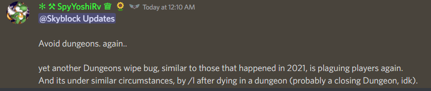 Hypixel SkyBlock News on Twitter: "Another dungeon-related wipe has surfaced. (Source ...
