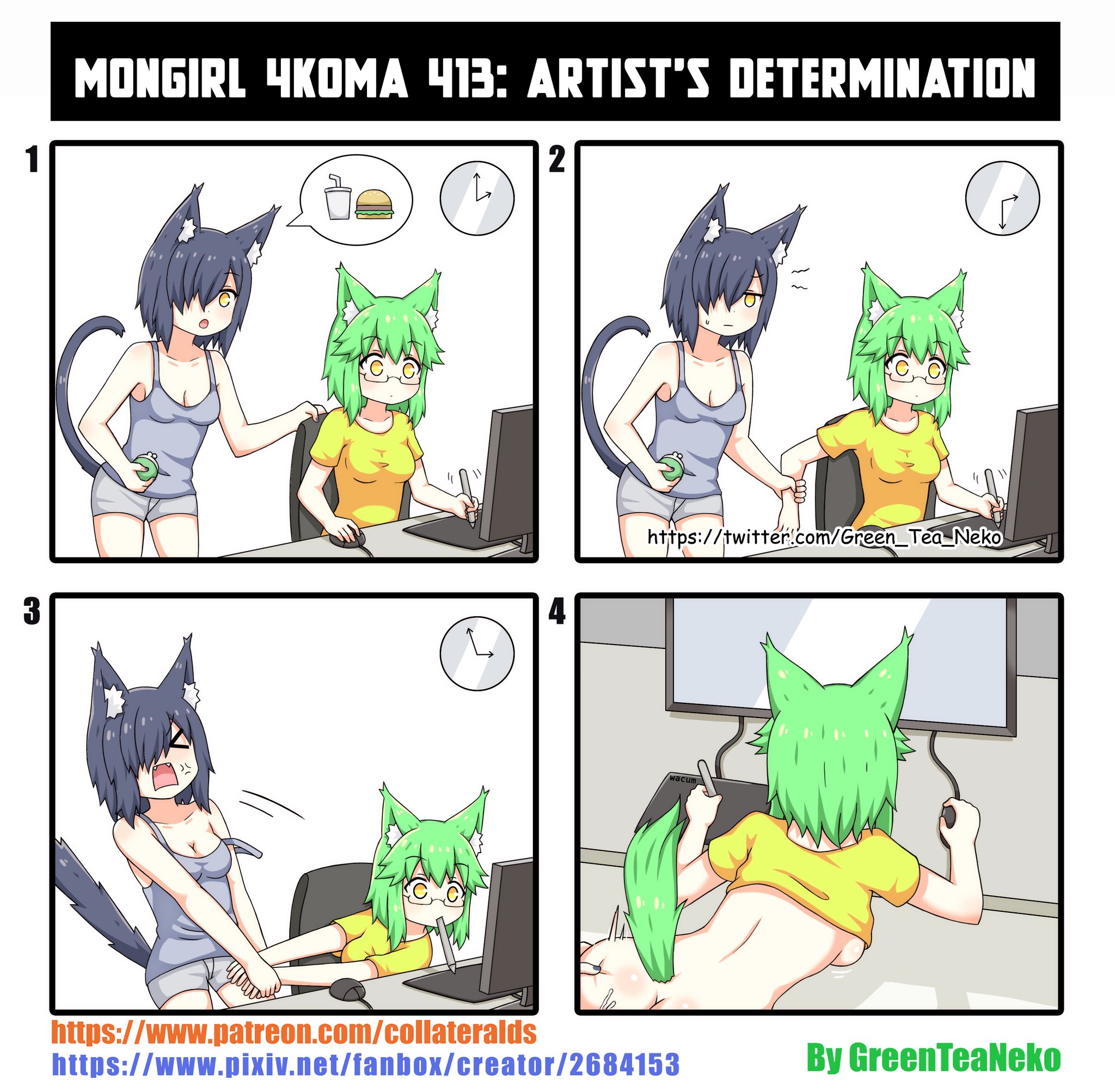 GreenTeaNeko on Twitter: "モンガール4コマ413 - アーティストの意地 MonGirl 4koma 413: Artist's Determination 魔物娘4 ...