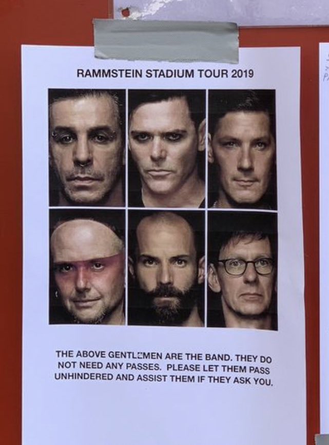 rammstein archive on Twitter: "Rammstein and their backstage passes, Stadium Tour, 2019. Beware ...