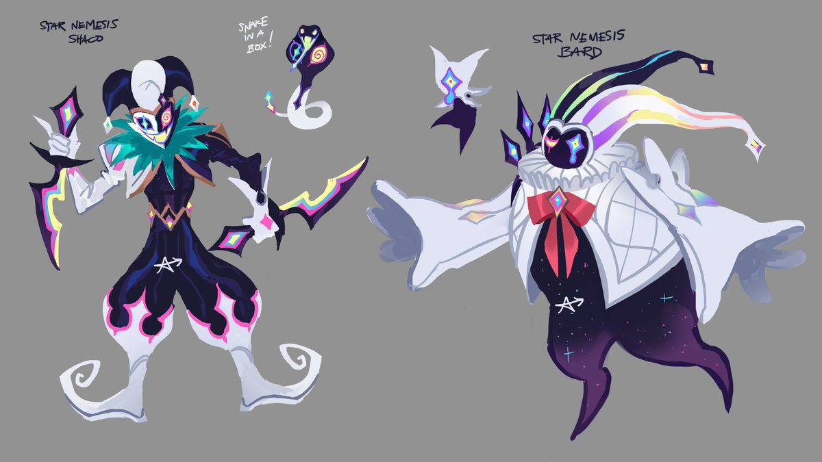 「star nemesis shaco and bard rough concep」|astrodartのイラスト