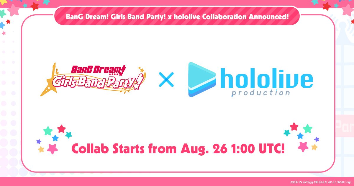 BanG Dream! GBP on Twitter: "Collab with hololive is upcoming up next from Aug. 26! Stay tuned ...