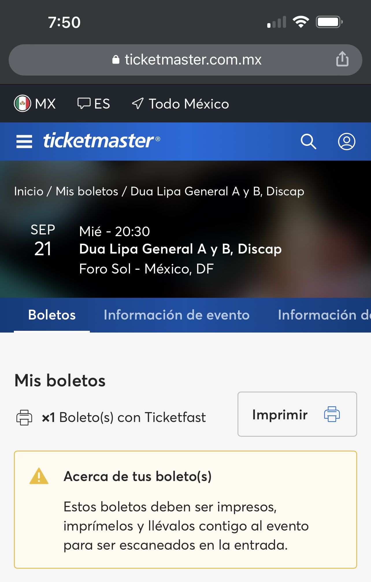 皿 on Twitter: "Si pediste Ticketfast solo es cuestión de darle donde dice ‘imprimir’ y se abrirá ...