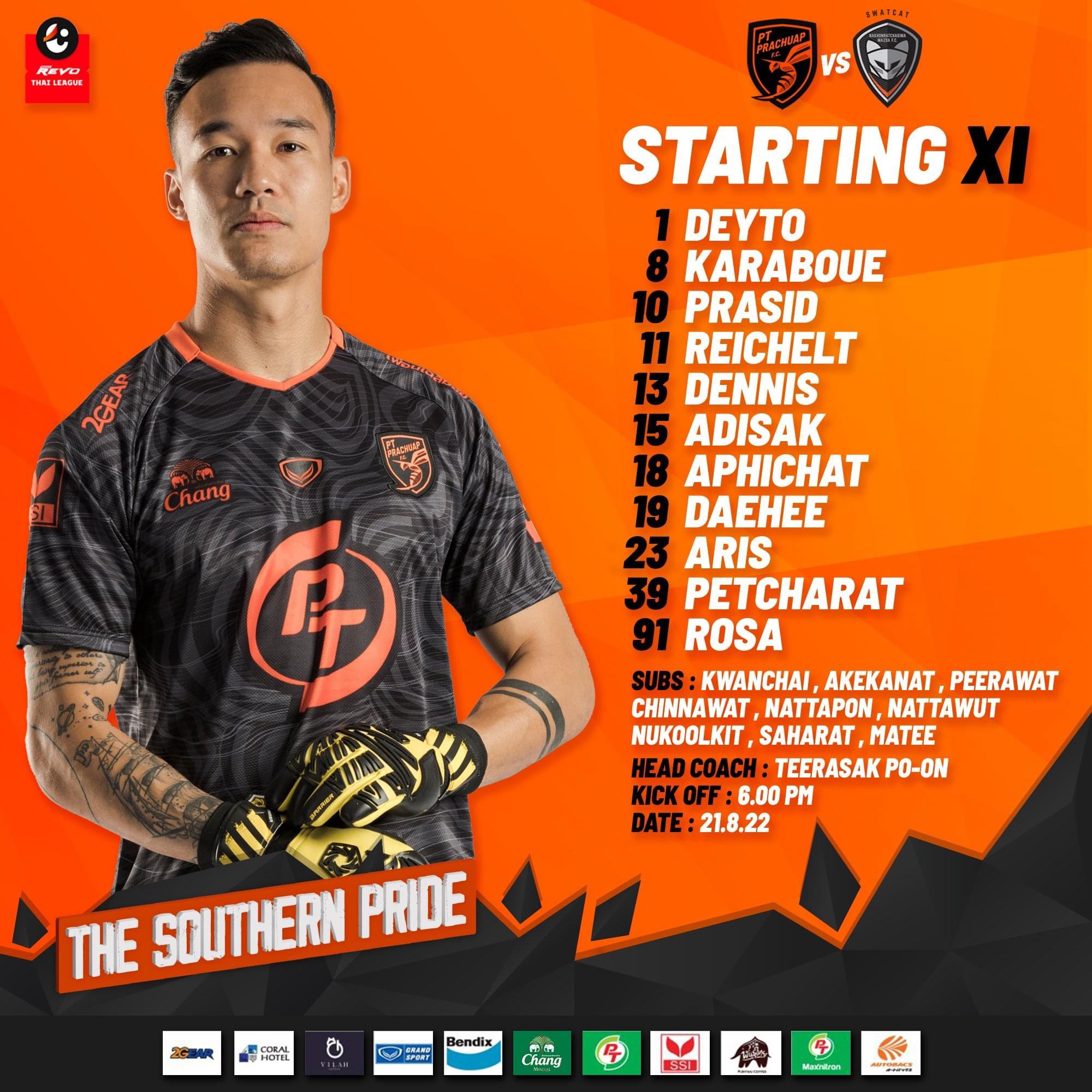 ChαngsuekBoчs on Twitter: "🔥MATCH DAY | LINE UP🔥 PT PRACHUAP FC VS NAKHONRATCHASIMA MAZDA FC (T1 ...