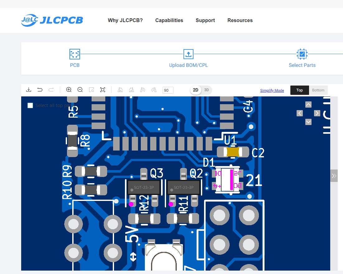 イチロヲ on Twitter: "JLCPCBのPCBAなんだけど、部品の配置や場所をブラウザ上から微調整できる。ここまで自動化（というかユーザー側がやるのでその分安い）されてんのか。良く出来てる"