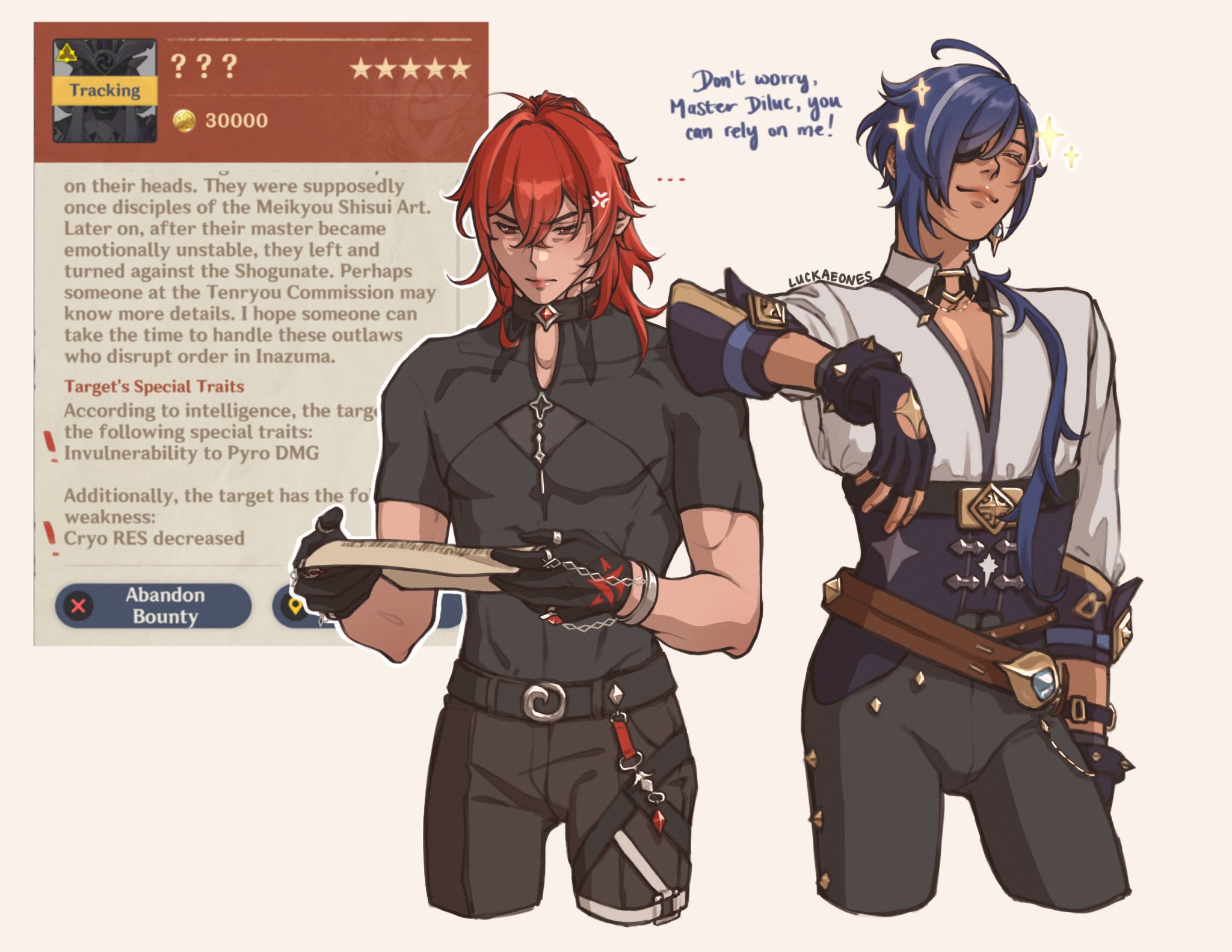 shoomai 🥟 on Twitter: "a bounty i did this week reminded me of them.. #kaeluc #luckae #genshin ...