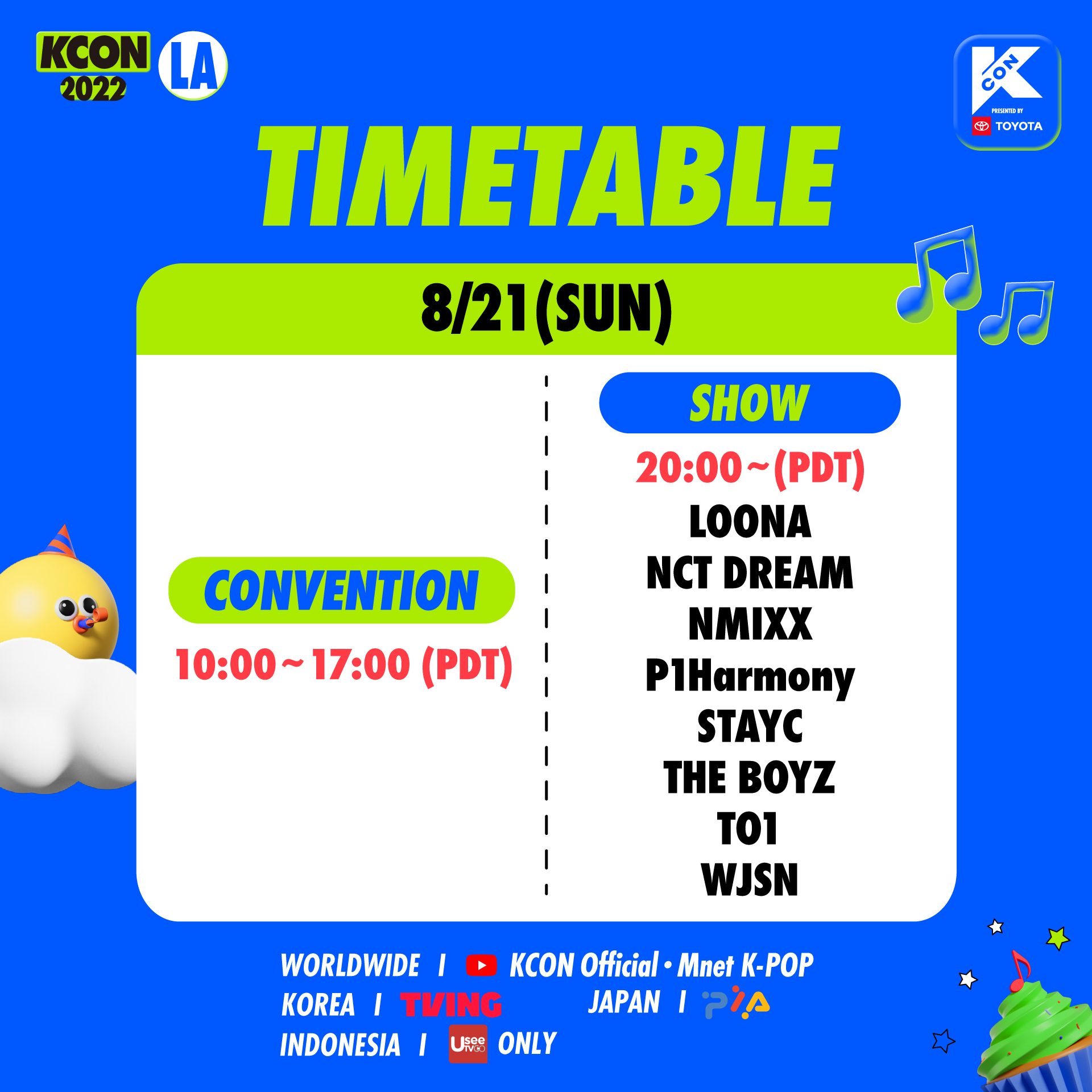 KCON official on Twitter: "💙KCON 2022 LA TIMETABLE💚 Check out 8/21(PDT) TIMETABLE😊 Enjoy with ...