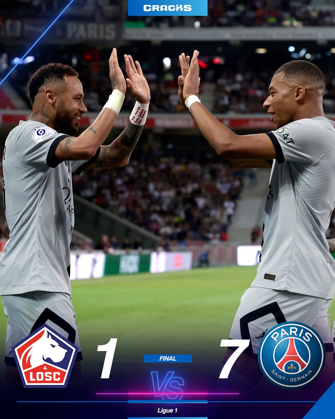 CRACKS on Twitter: " 𝙁𝙄𝙉𝘼𝙇 | Lille 1-7 PSG HAT-TRICK de Mbappé y doblete de Neymar en goleada ...