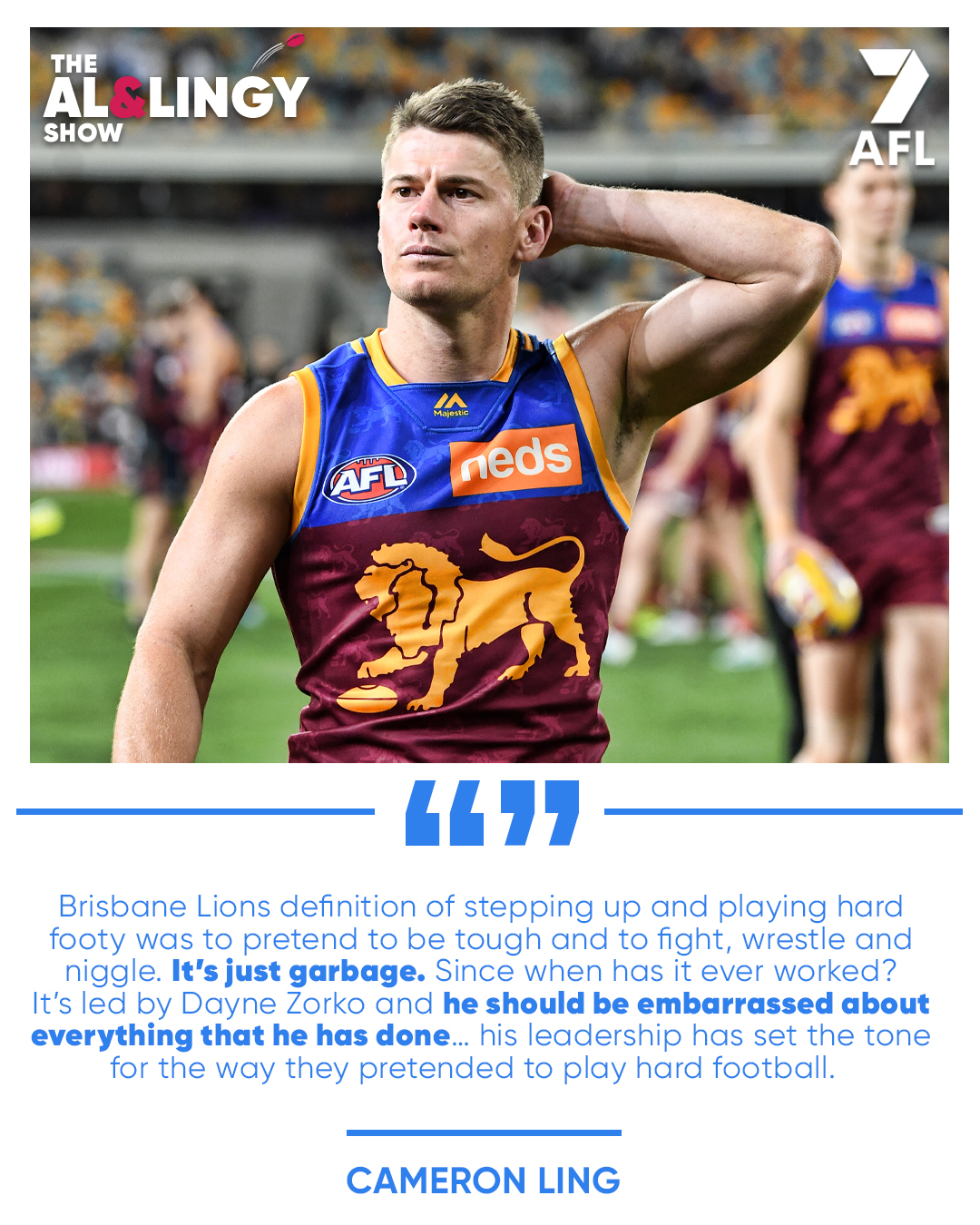7AFL on Twitter: "Lingy does not miss on Dayne Zorko and the Brisbane Lions. 😳 New episode out ...