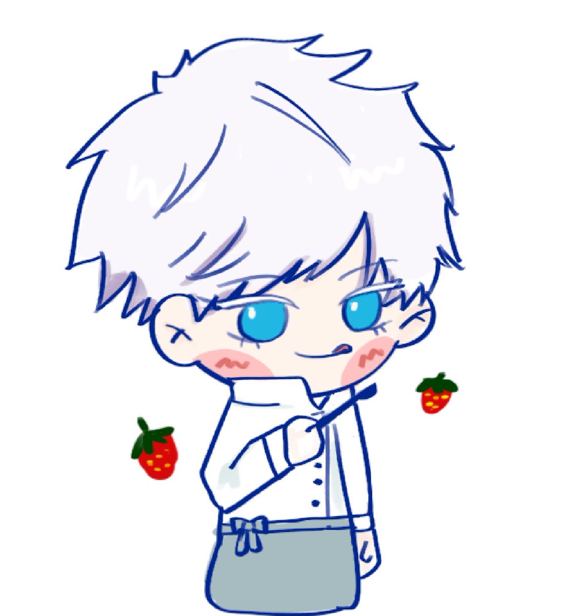 gojou satoru 1boy male focus blue eyes white hair food holding spoon ...