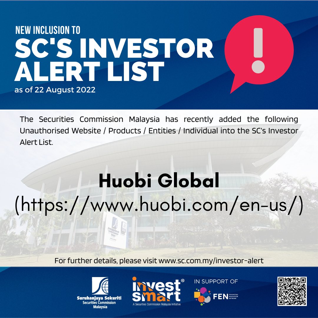 SC Malaysia on Twitter: "Huobi Global [https://t.co/la9Y3ntGuq] has been added to the SC’s ...