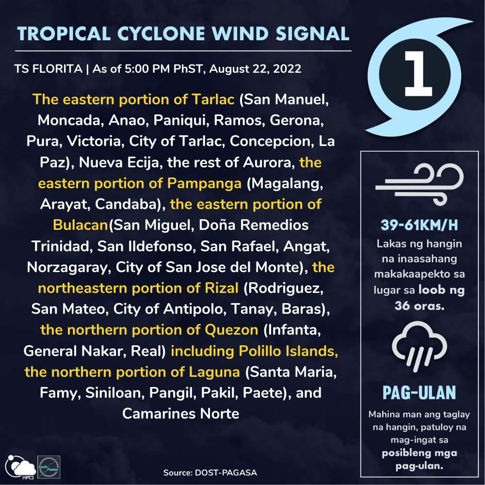 Earth Shaker PH on Twitter: "TROPICAL CYCLONE WIND SIGNALS (5:00 PM) Nakataas na ang TCWS No. 2 ...