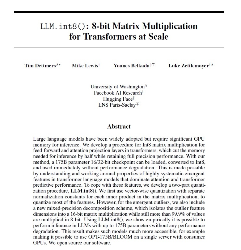 OGAWA, Tadashi on Twitter: "=> "LLM.int8(): 8-bit Matrix Multiplication for Transformers at ...