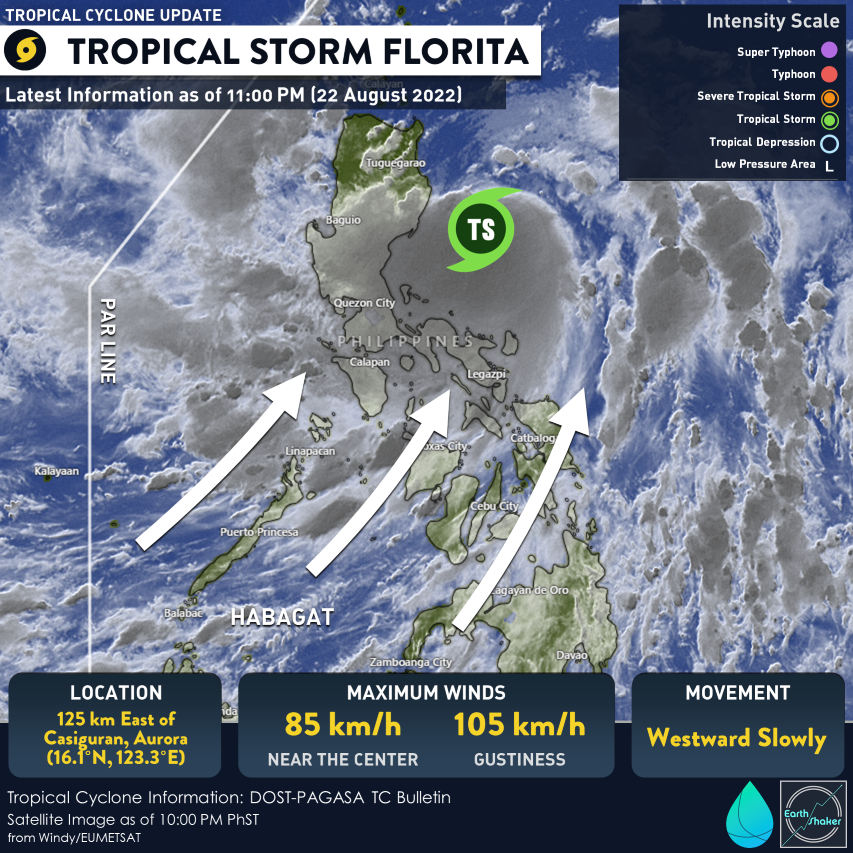 Earth Shaker PH on Twitter: "11:00 PM UPDATE | Bahagyang lumakas ang Tropical Storm #FloritaPH ...