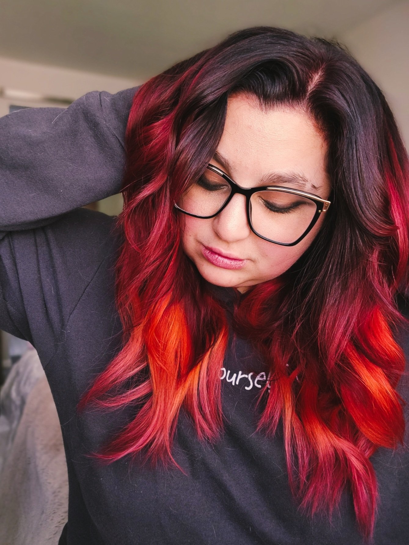 Black Hair Bright Red Tips
