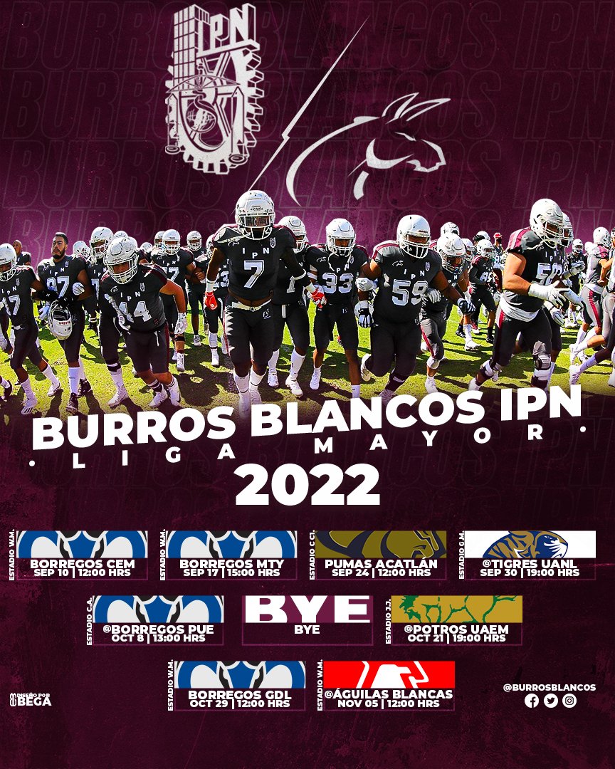 Burros Blancos IPN on Twitter: "🚨📅 BURROS BLANCOS LIGA MAYOR 📅🚨 CALENDARIO 2022 🇱🇻 #PR1DE2022 # ...