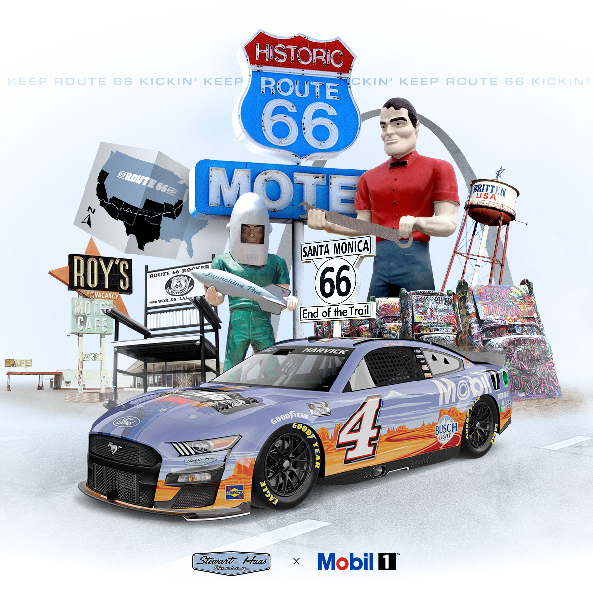 Kevin Harvick will be kickin' it with a mobil 1 racing Route 66 scheme ...