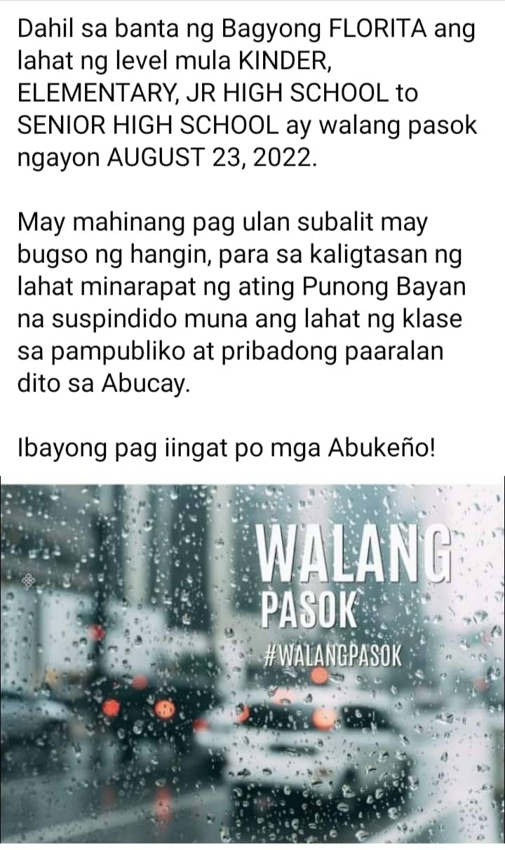 Walang Pasok! on Twitter: "TINGNAN: Suspendido na rin ang klase mula Kinder, Elementary, Junior ...