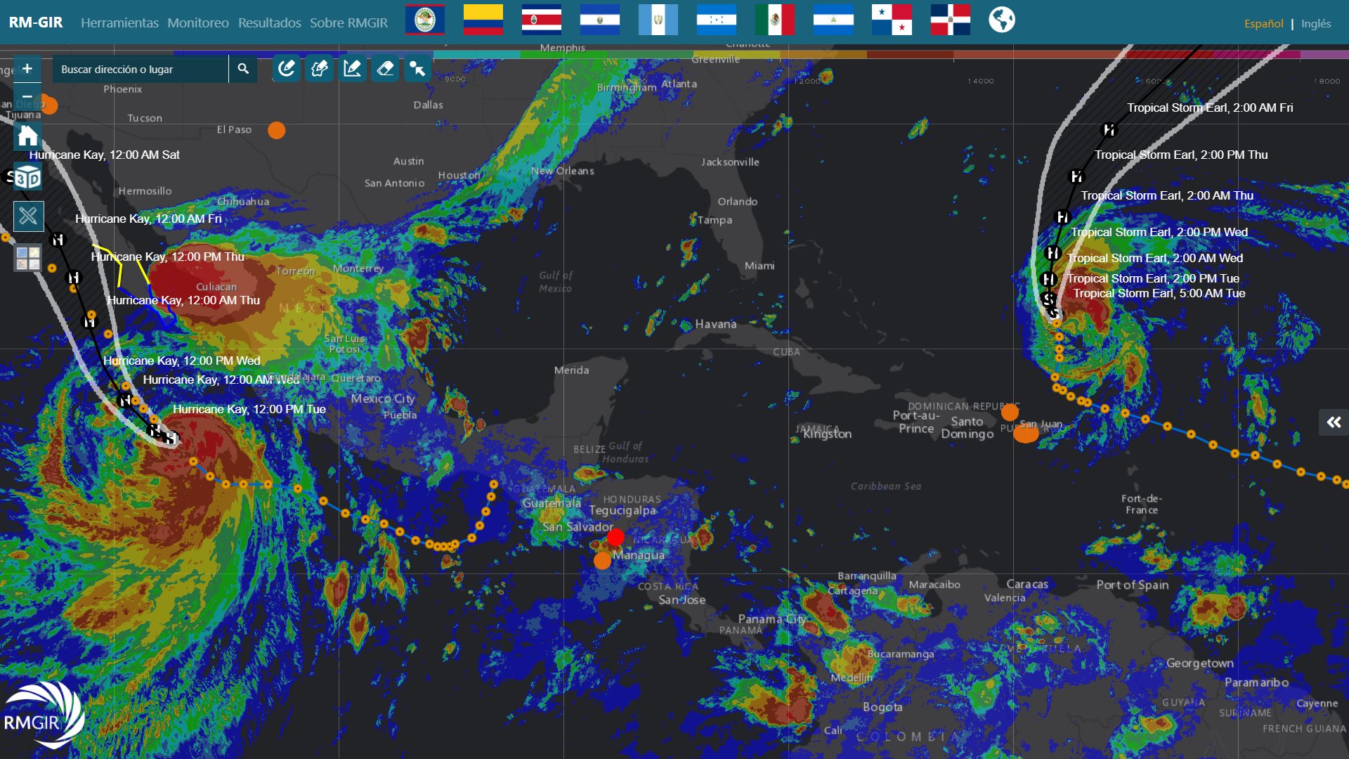 Proyecto Mesoamérica on Twitter: "Monitoreo #RMGIR 🕗06:56 GMT-6 🚩#Huracán 🌀#Kay. Seis estados y ...