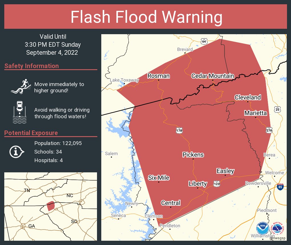 Nws Gsp On Twitter Flash Flood Warning Including Easley Sc Central