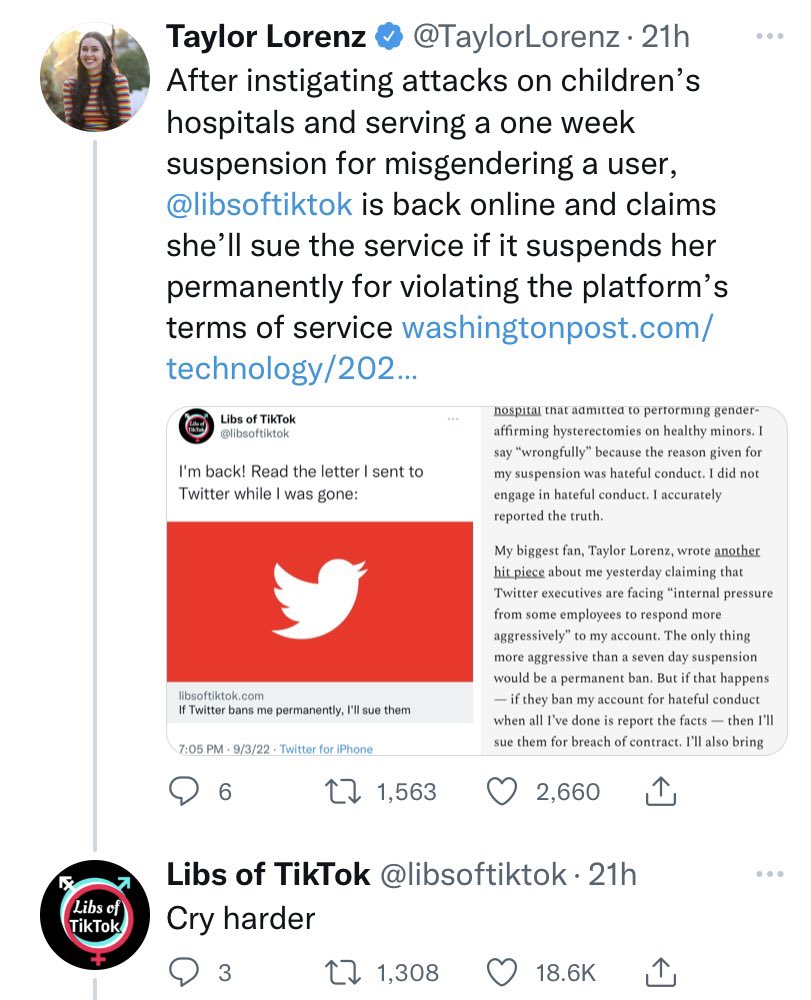 Libs Of Tiktok On Twitter Serious Question Is There An Award For