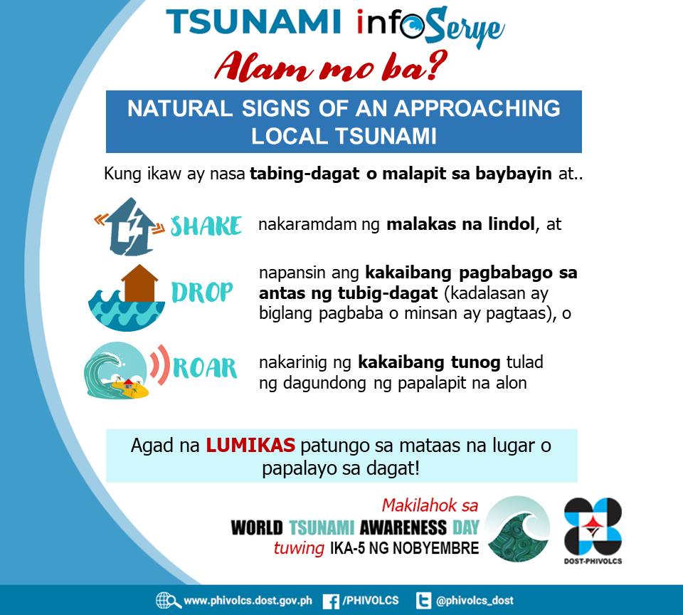 PHIVOLCS-DOST on Twitter: "Tandaan ang Natural Signs of an Approaching Local Tsunami: 👉 Shake ...